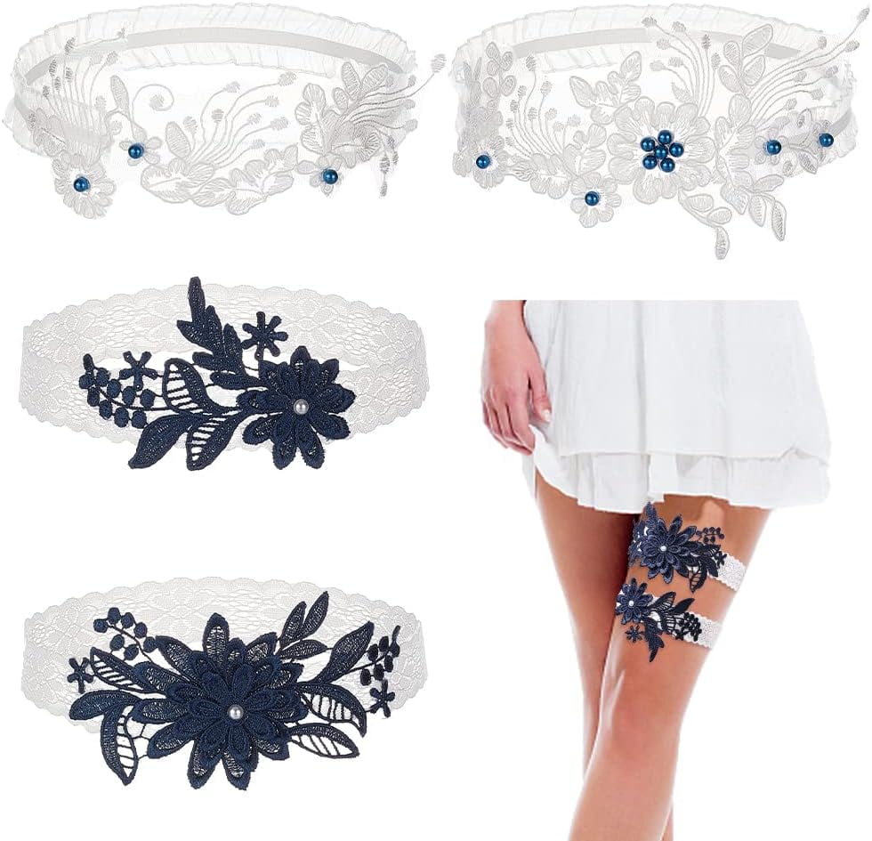 1Bag 4Pcs Lace Garters Bride Wedding Garter 2 Style Floral Pearl ...