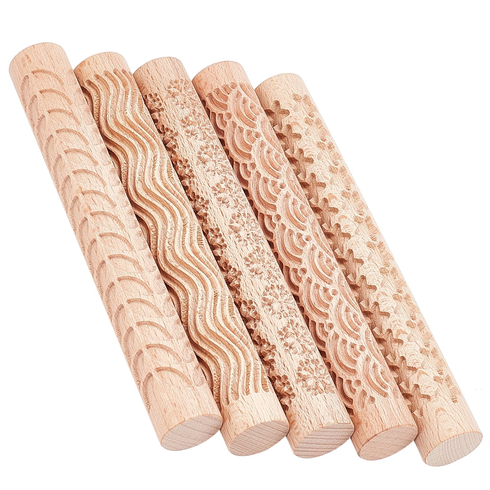1Bag 5 Styles Wooden Handle Clay Texture Roller 6 Inch Modeling Pattern ...