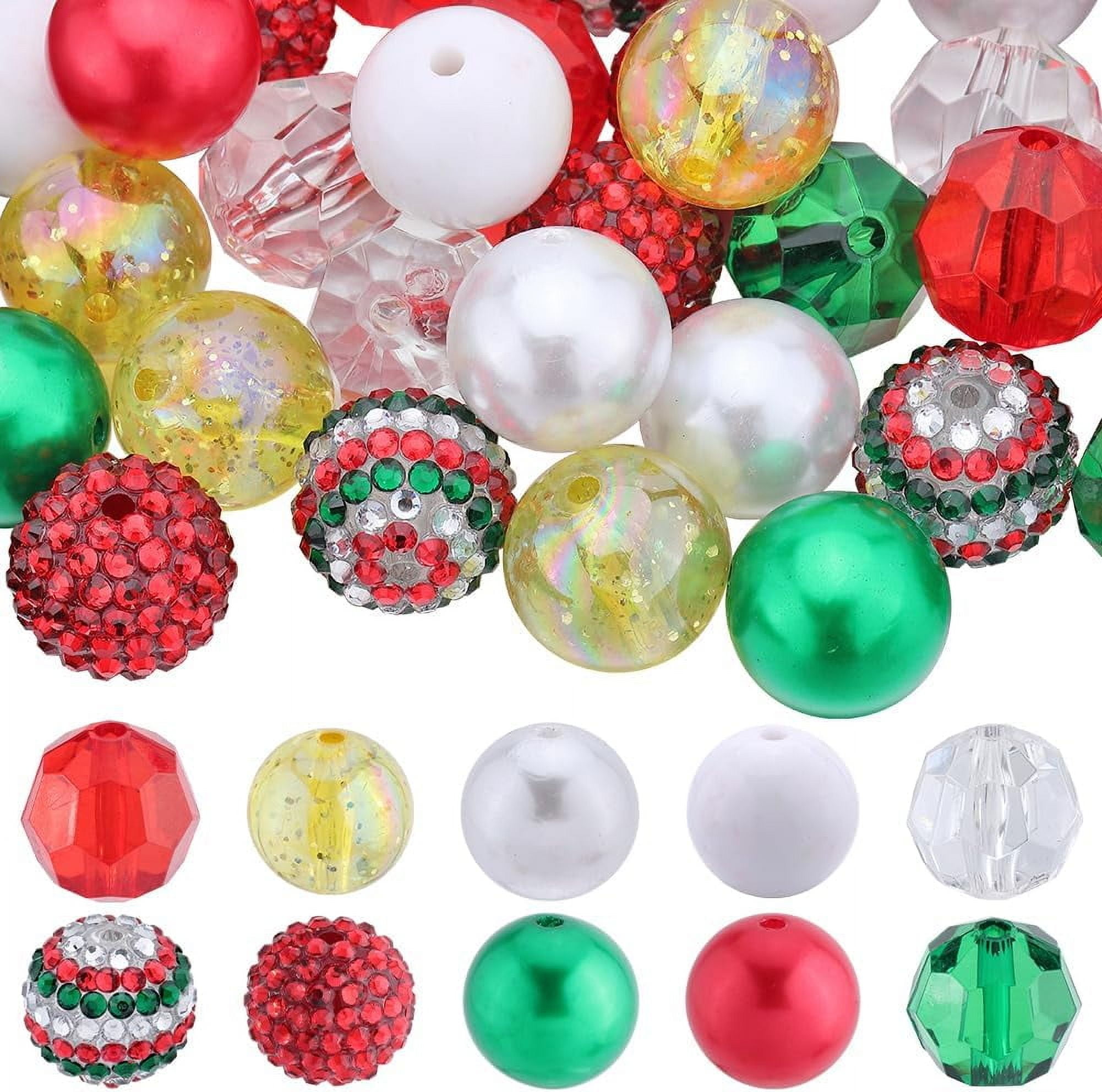 1Bag 50Pcs 10 Styles Christmas Bubblegum Beads Bulk Pen Beads ...