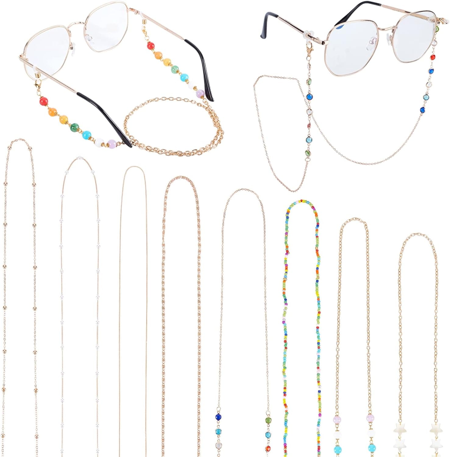 1Bag 8 Styles Sunglasses Chains for Women Lanyard Bead Eyeglasses Chain ...