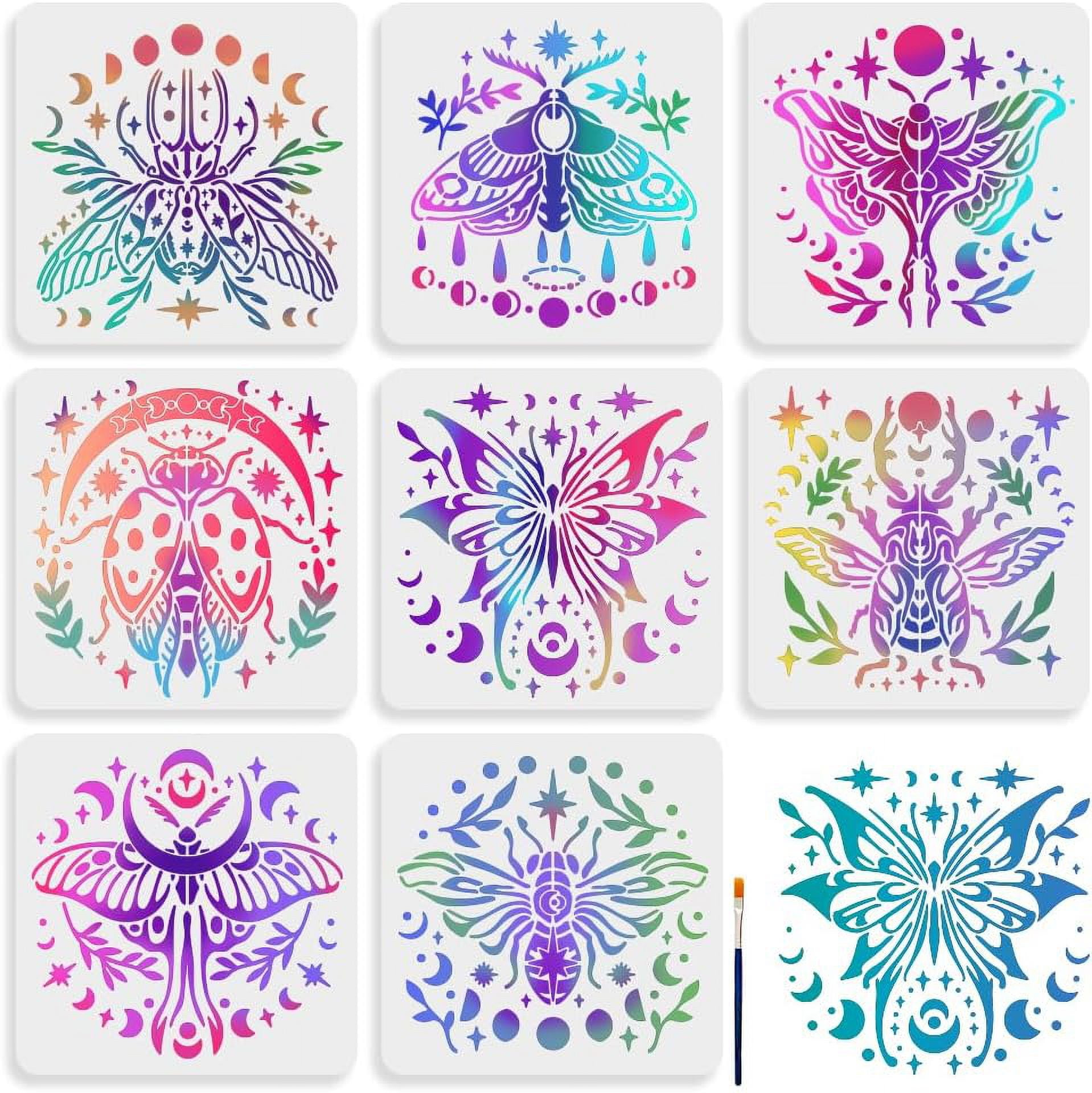 1Bag 8pcs Moth Moon Phase Stencil 11.8×11.8inch Large Magic Moth ...