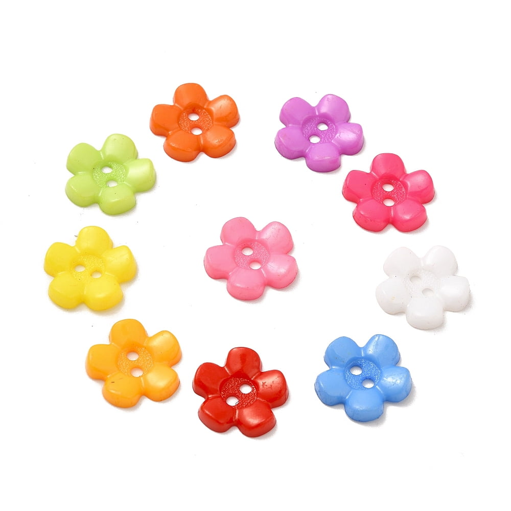 1Bag Acrylic Buttons 2-Hole Dyed Flower Mixed Color 15x15x3mm Hole: 2mm ...