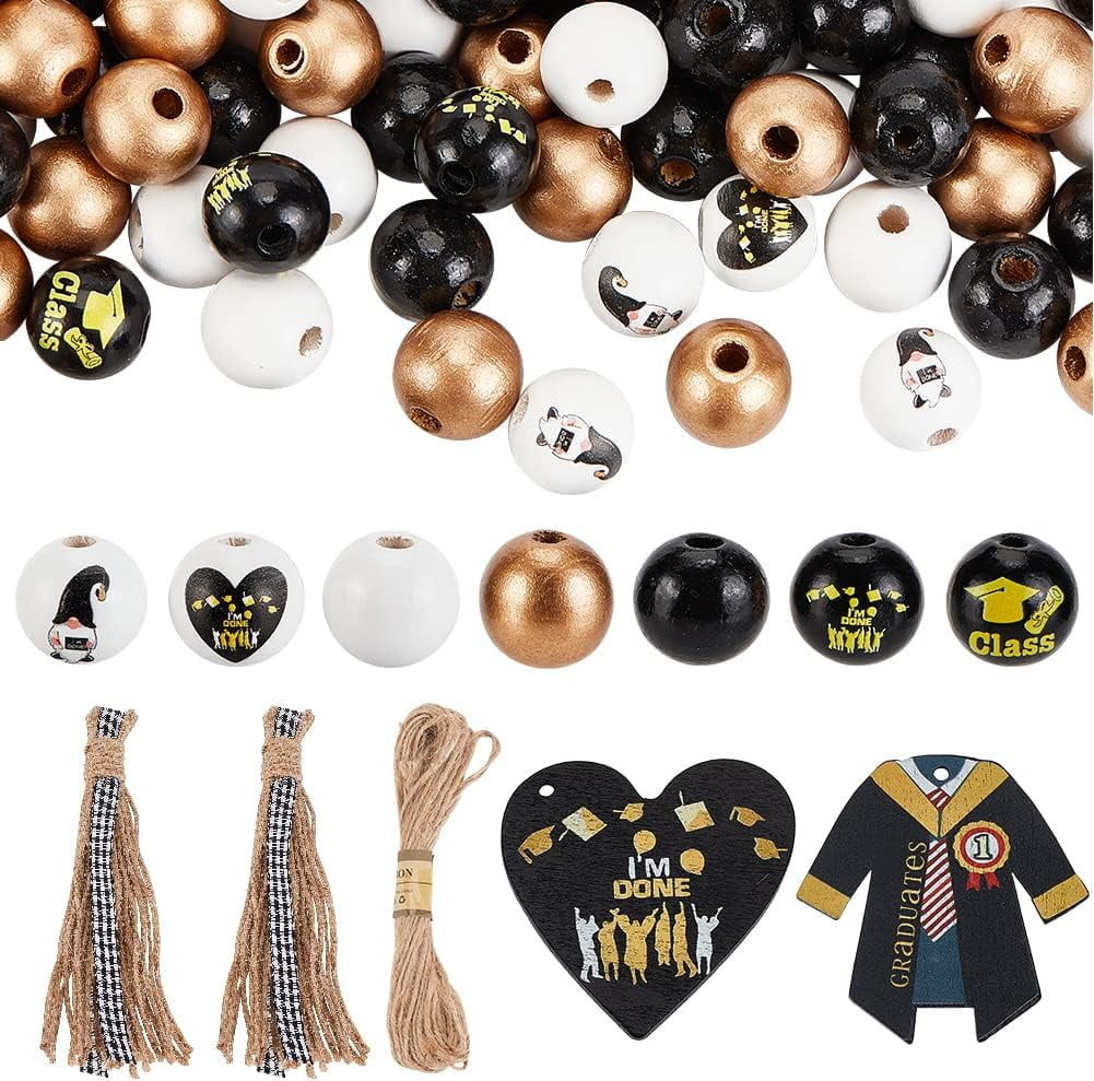 1Bag Beaded Pendant Decorations Kit Including Natural Wood Round Beads ...