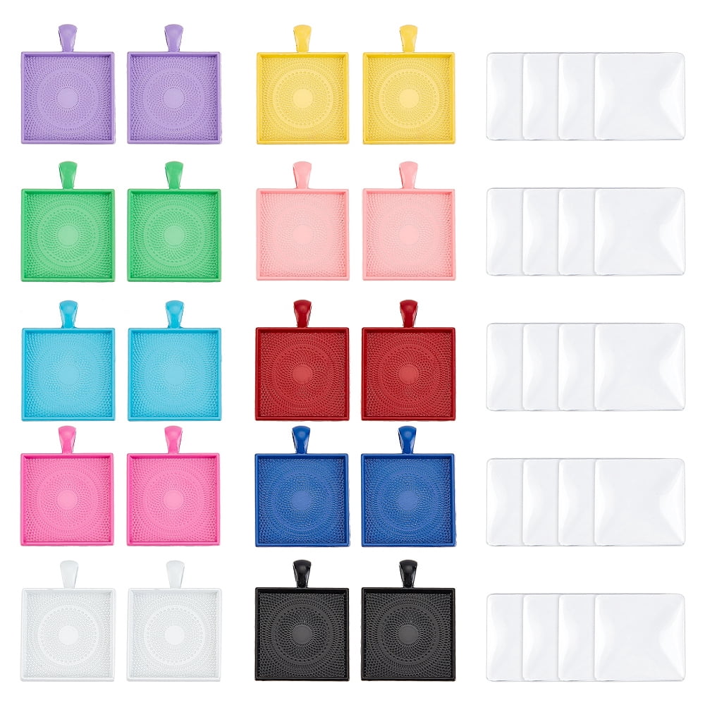 1Bag DIY Rectangle Pendant Making Kits Including Alloy Pendant Cabochon ...