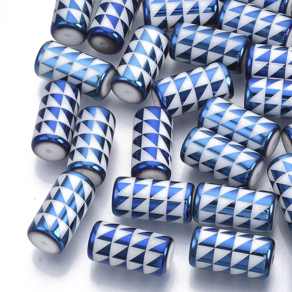 1Bag Electroplate Glass Beads Column with Triangle Pattern Dodger Blue ...