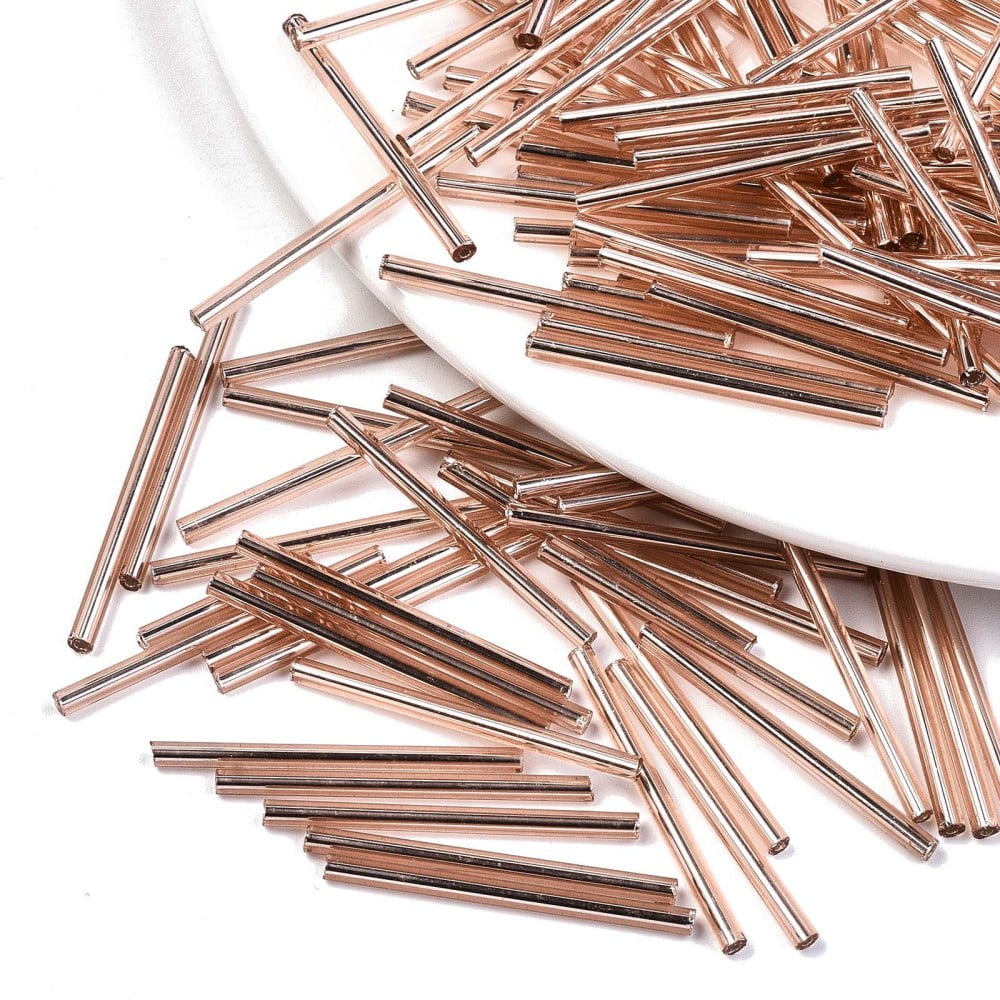 1Bag Electroplate Glass Bugle Beads Round Hole Metallic Colours Rose ...