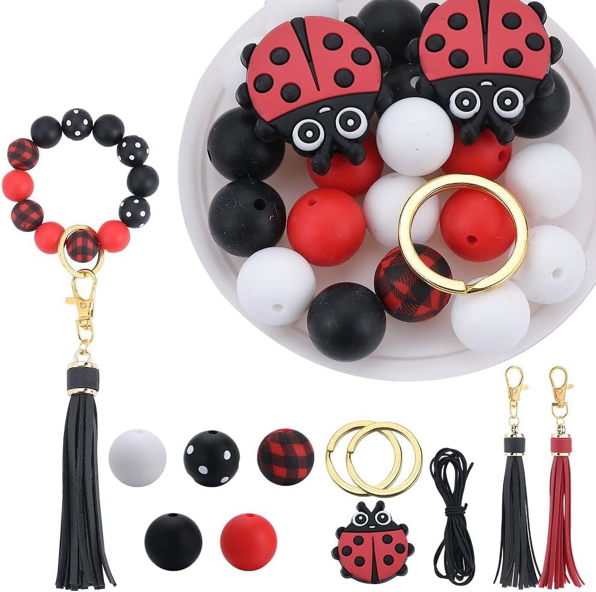 1Bag Ladybug Silicone Beads Keychain Making Kit Ladybird Silicone Focal ...