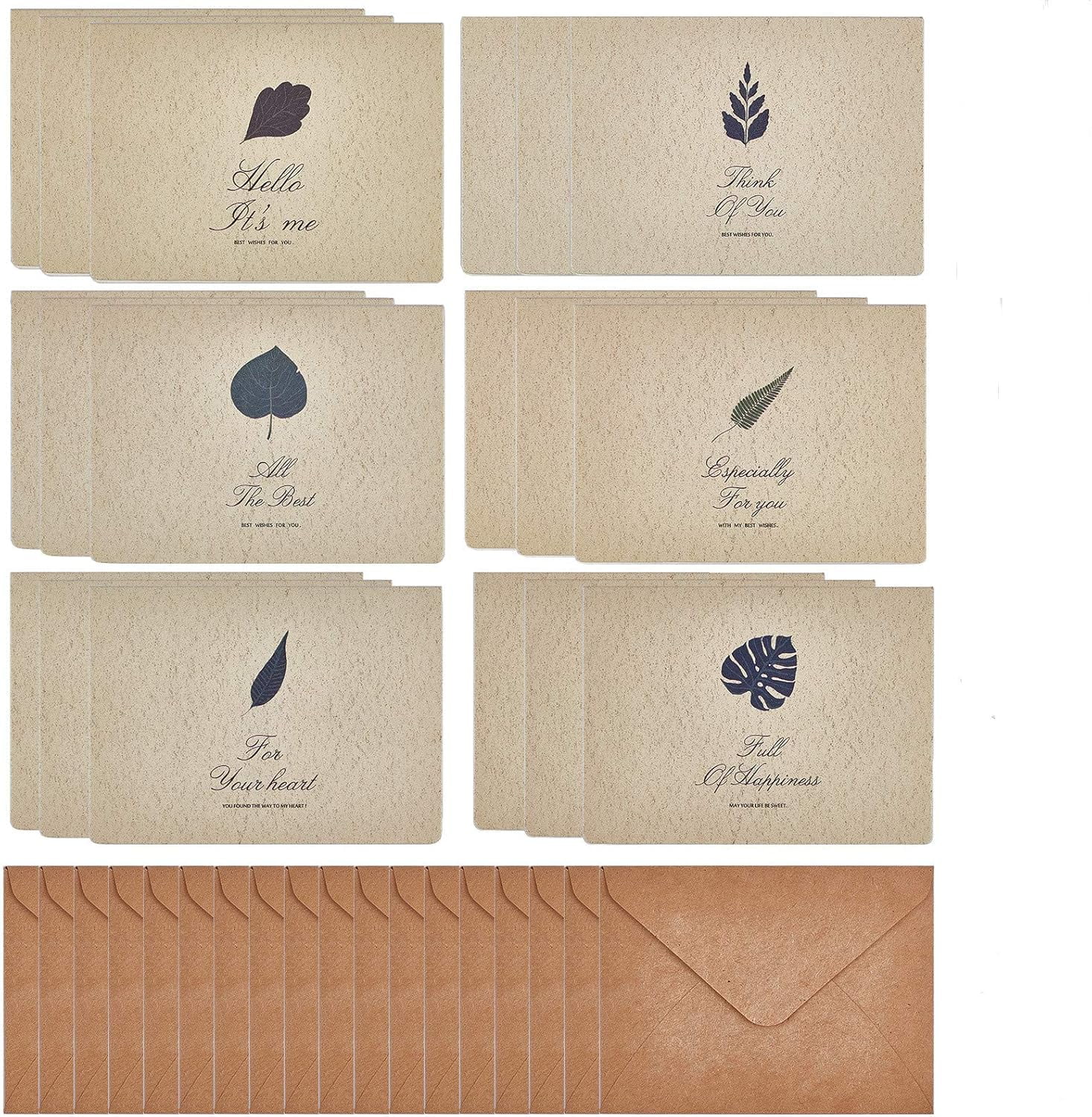 1Bag Leaf Pattern Kraft Envelopes and Greeting Cards Set Blank Inside ...