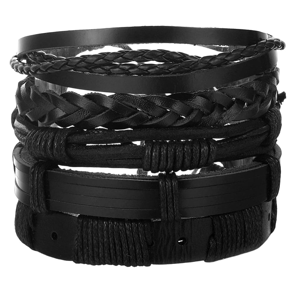 1Bag Mixed Styles Adjustable PU Leather Cord Bracelets for Unisex Black ...