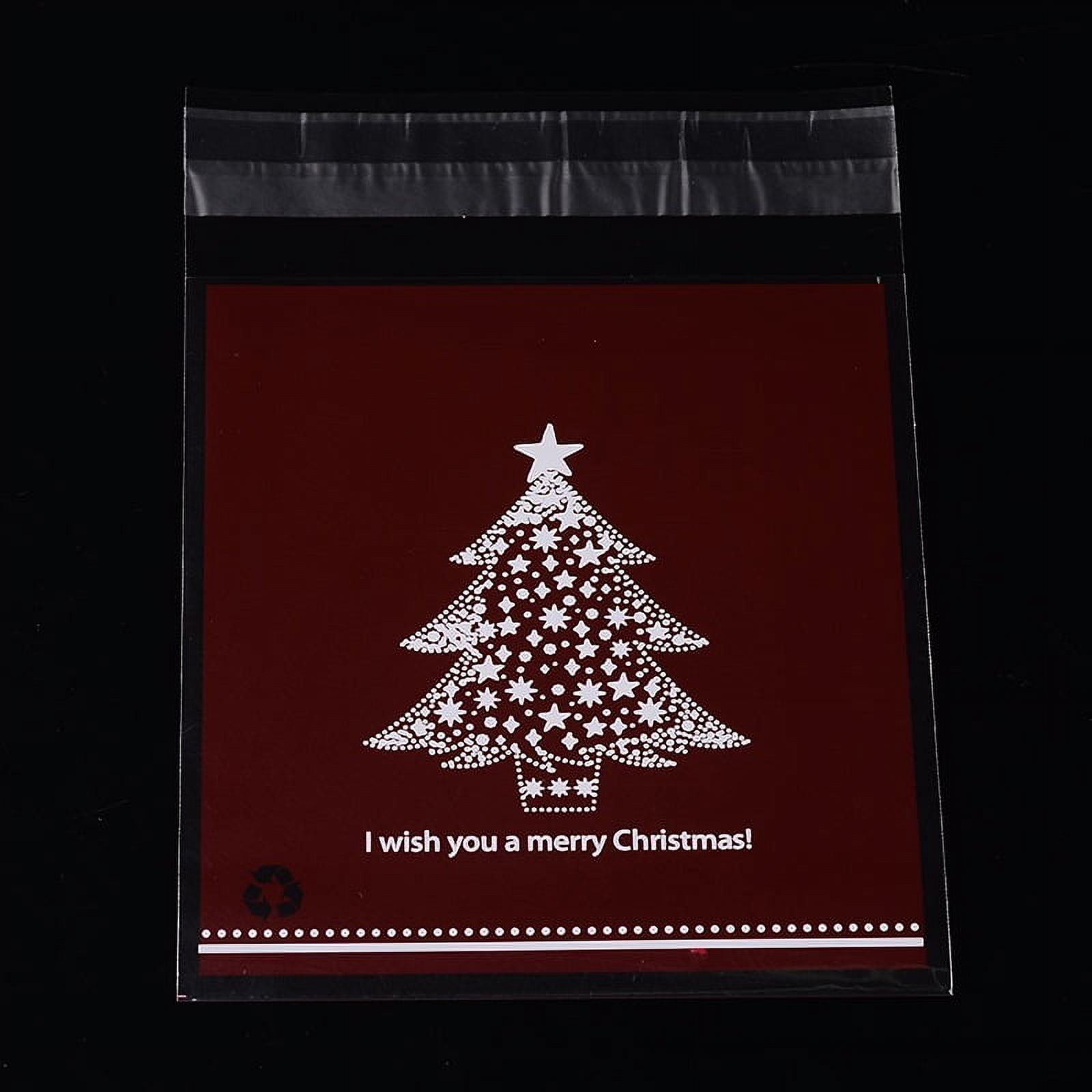 1Bag Rectangle OPP Cellophane Bags with Christmas Tree Pattern Dark Red ...