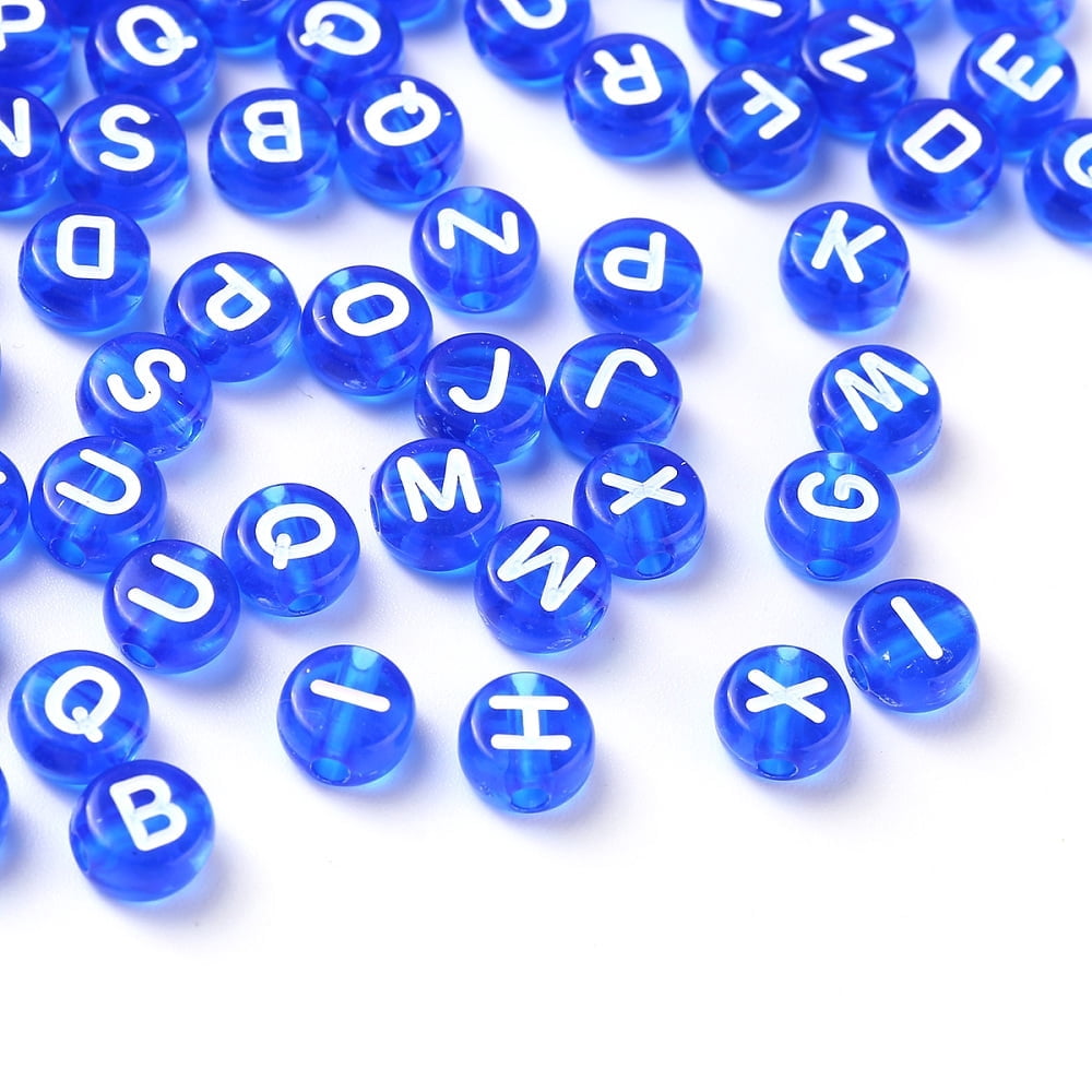 1Bag Transparent Blue Acrylic Beads Horizontal Hole Mixed Letters Flat ...