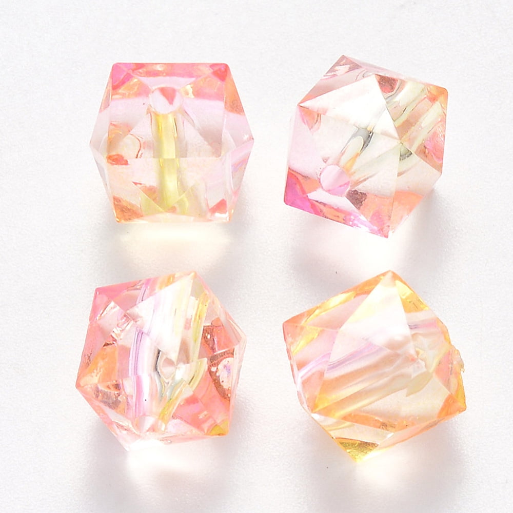 1Bag Transparent Spray Painted Polygon Pearl Pink Crackle Acrylic Beads ...