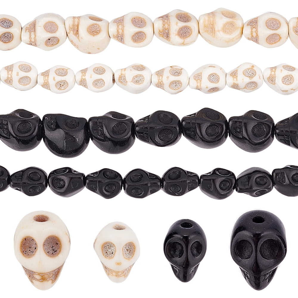 1Box 1 Box 4 Strands 180Pcs Halloween Skull Beads Synthetic Turquoise ...