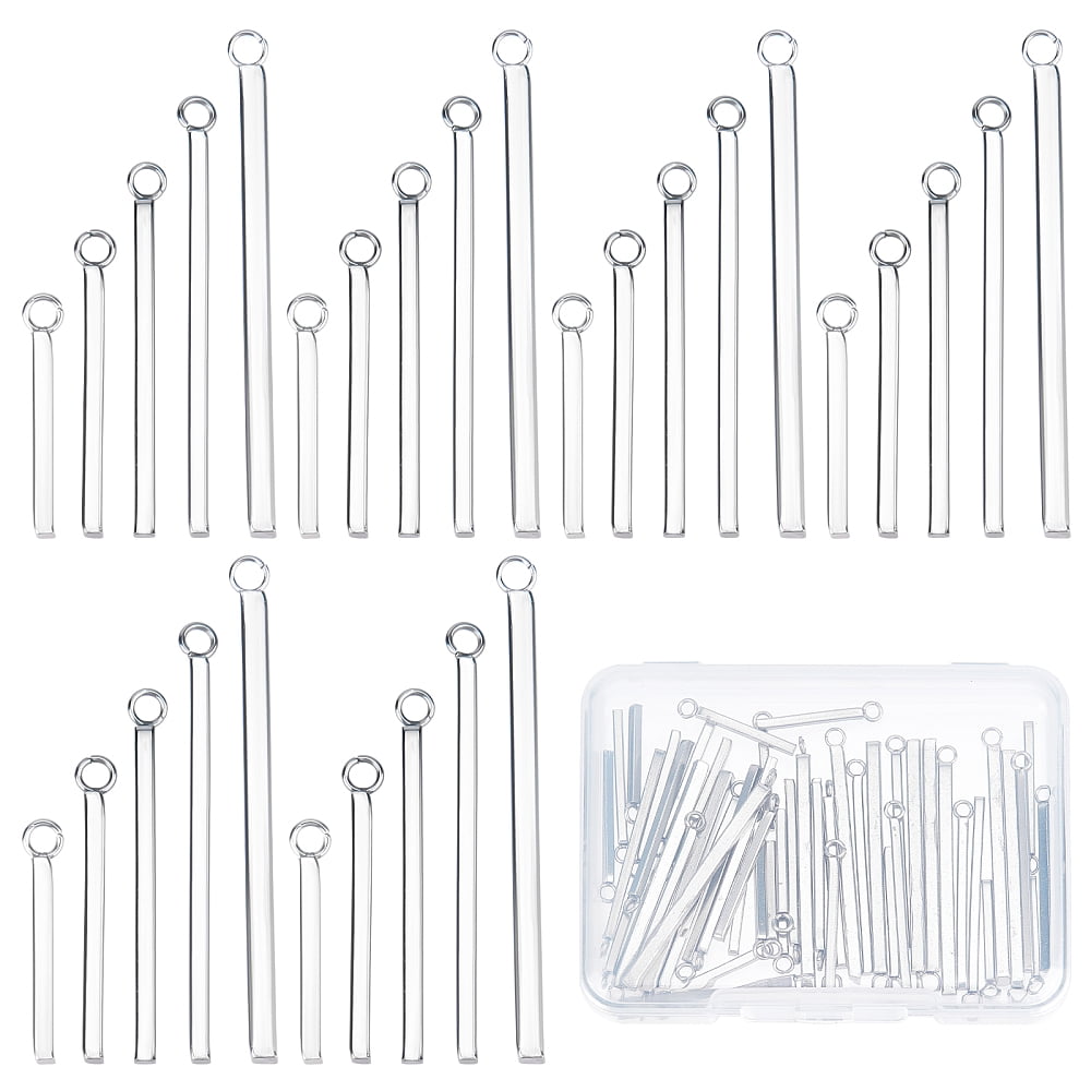 1Box 1 Box 60Pcs 5 Sizes Silver Bar Charms Stainless Steel Bar Charm ...