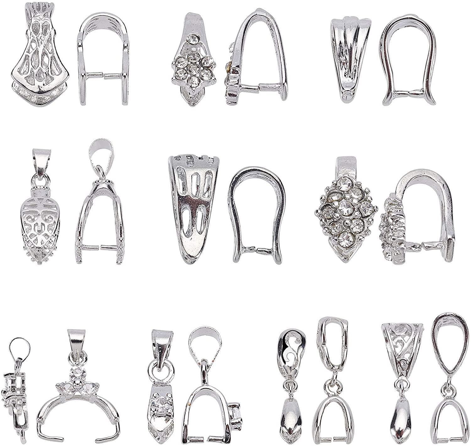 1Box 10 Styles 40pcs Brass Pendant Pinch Bails Ice Pick Pinch Bail Bead ...