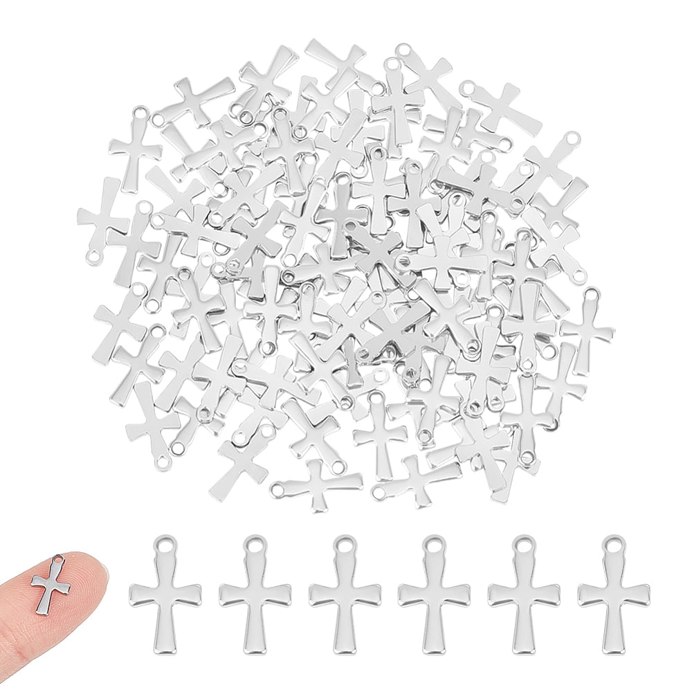1Box 100Pcs 304 Stainless Steel Tiny Cross Charms Stainless Steel Color ...