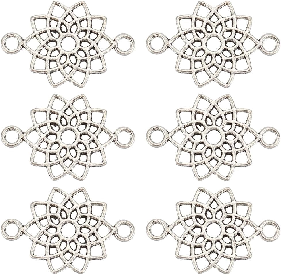 1Box 100Pcs Flower Connector Charms Silver Floral Charms Mini Alloy ...