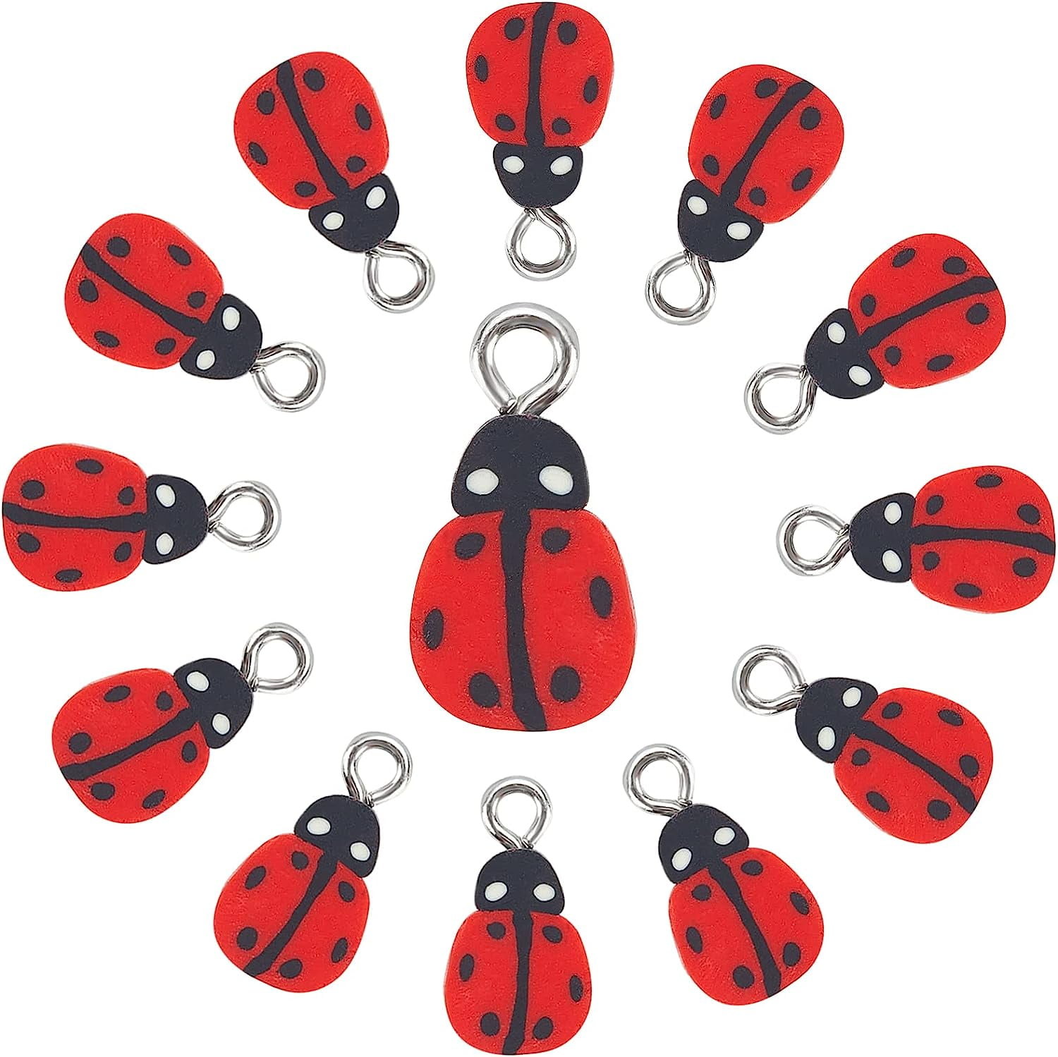 1Box 100Pcs Red Ladybug Charms Pendant Handmade Polymer Clay Ladybug ...
