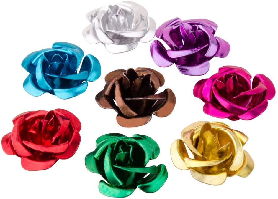 1Box 100pcs Mixed Color 17mm Aluminum Rose Flower Tiny Metal Beads ...