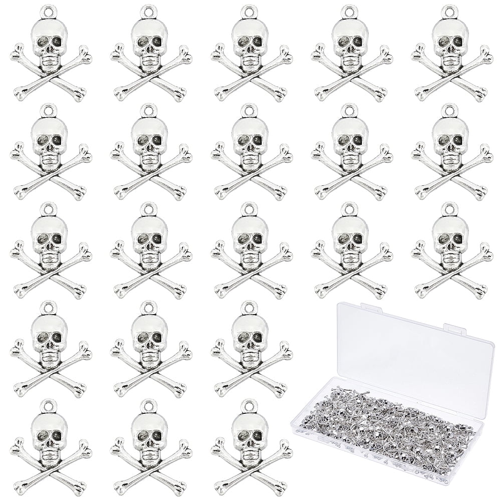 1Box 100pcs Skull Charms Halloween Skeleton Pendants Skull Heads Dangle ...