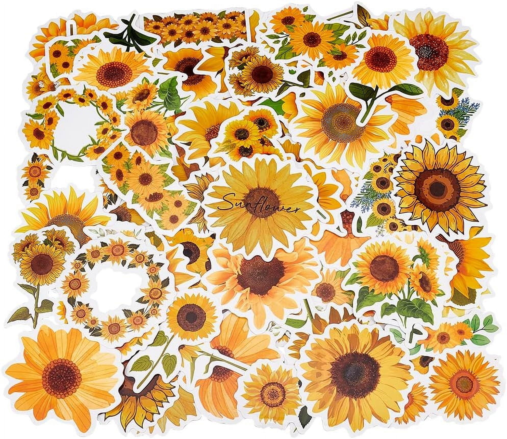 1Box 100pcs Sunflower Stickers Sunflower Themed Decal Aesthetic ...