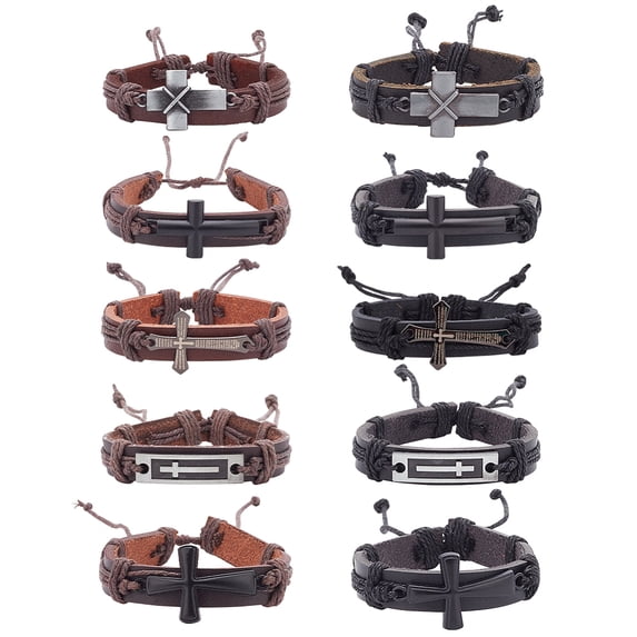1Box 10Pcs 10 Style Alloy Link Bracelets Set Leater Cord Adjustable ...