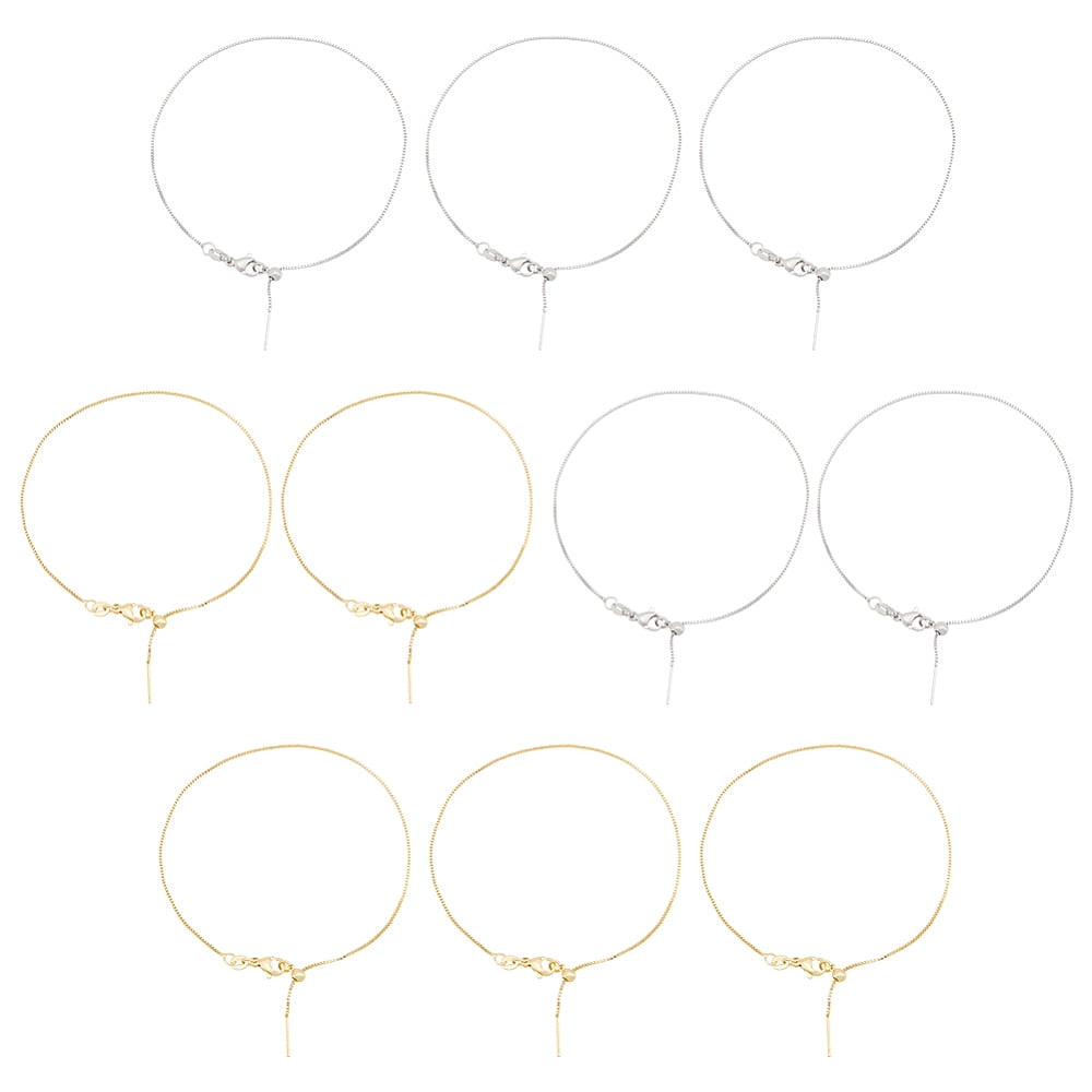 1Box 10Pcs 2 Colors Brass Box Chains Slider Bracelet Making Adjustable ...