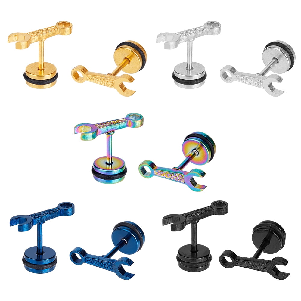 1Box 10Pcs 5 Colors Titanium Steel Spanner Tool Stud Earrings for Men ...