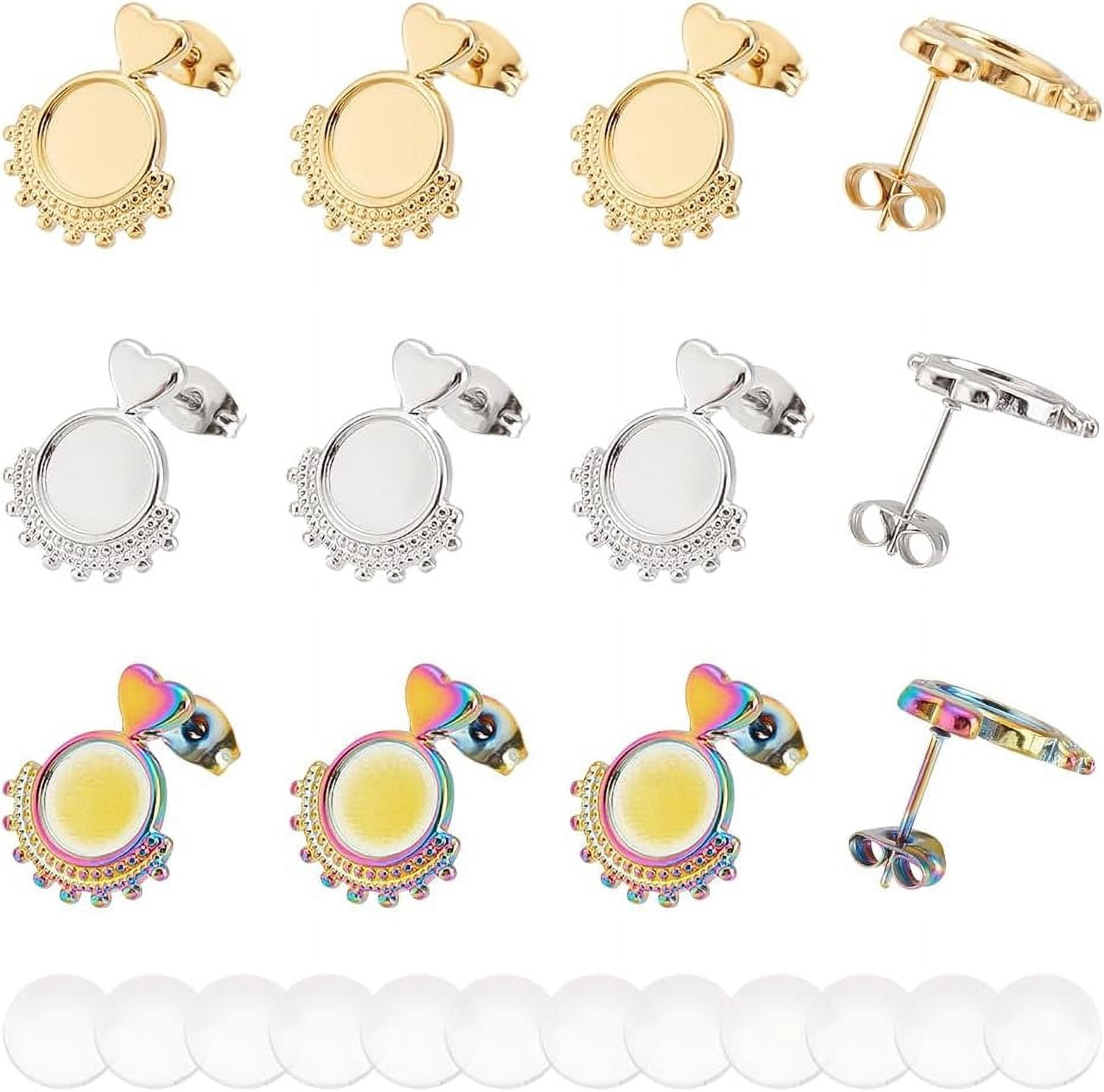 1Box 12 Pcs 3 Colors Stainless Steel Heart with Round Tray Stud Earring ...