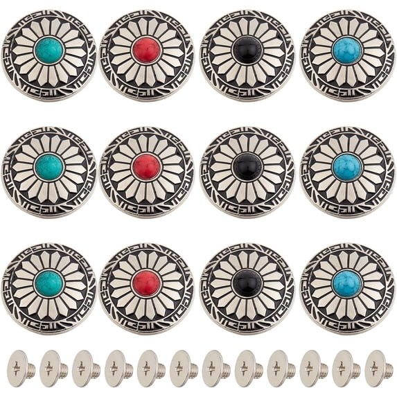 1Box 12PCS 30mm Screw Back Buttons Round Vintage Engraving Sun Flower ...