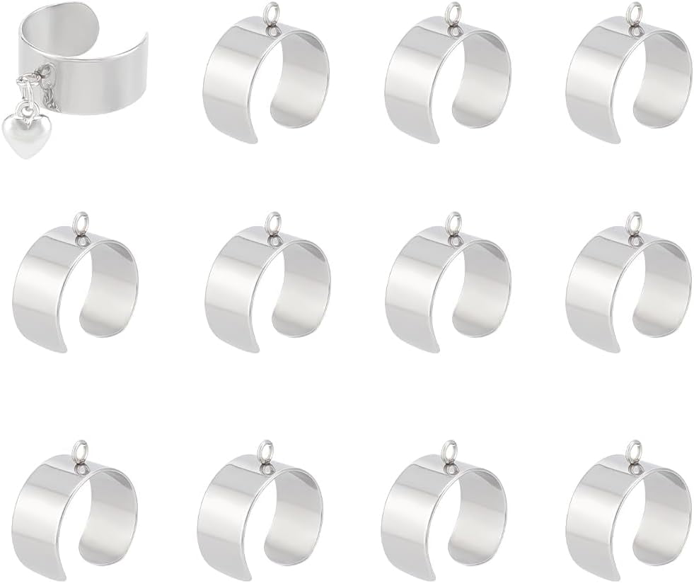 1Box 12Pcs 304 Stainless Steel Open Cuff Ring Components Loop Ring Base ...