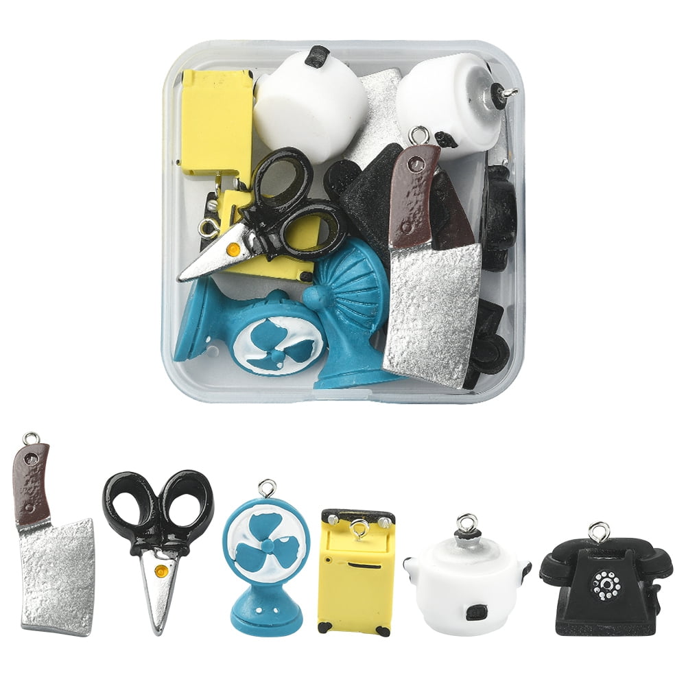 1Box 12Pcs 6 Styles Opaque Resin Pendants Sets with Platinum Tone Iron ...