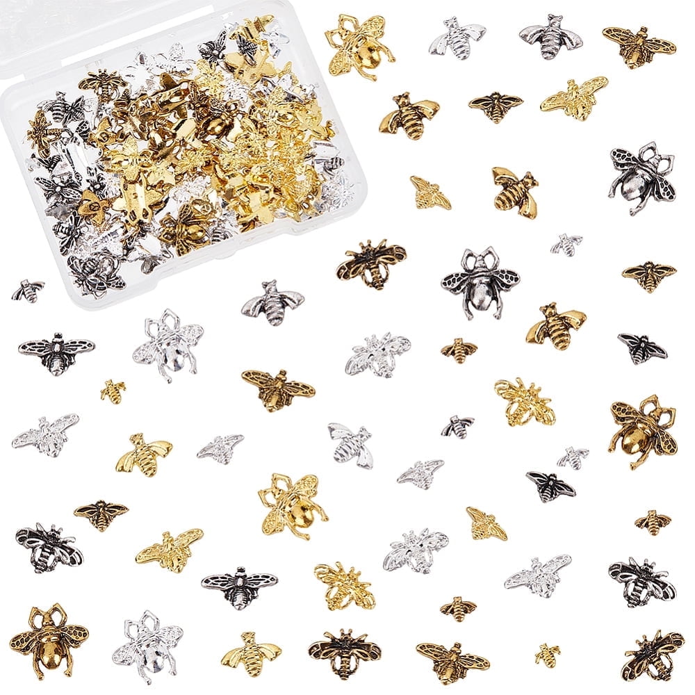 1Box 144Pcs 3D Bees Shape Resin Fillers Metal Resin Charms 4 Colors ...
