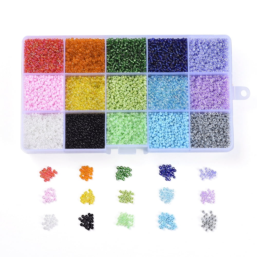 1Box 15 Colors 12/0 Glass Seed Beads Opaque Colors Lustered & Ceylon & Opaque Colours Seed ...