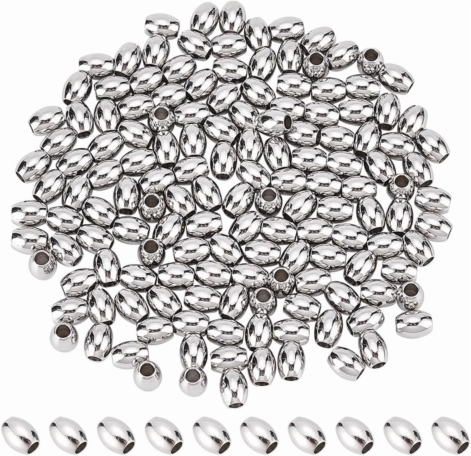 1Box 150 Pcs 202 Stainless Steel Beads 7.5x6mm Metal Oval Beads Spacer ...