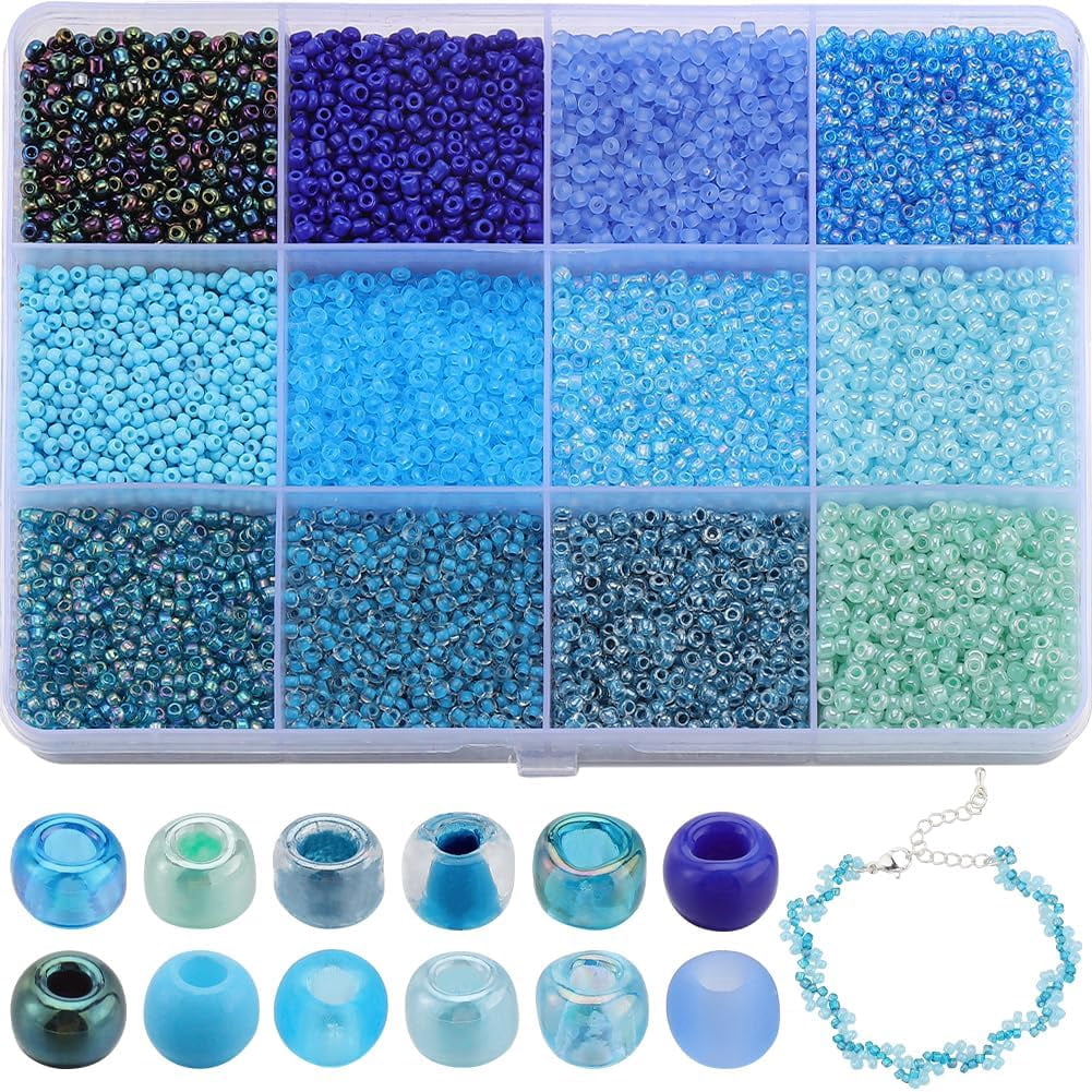1Box 156g Seed Beads Kit Glass Seed Bead Blue Round Seed Beads 2mm Bulk ...