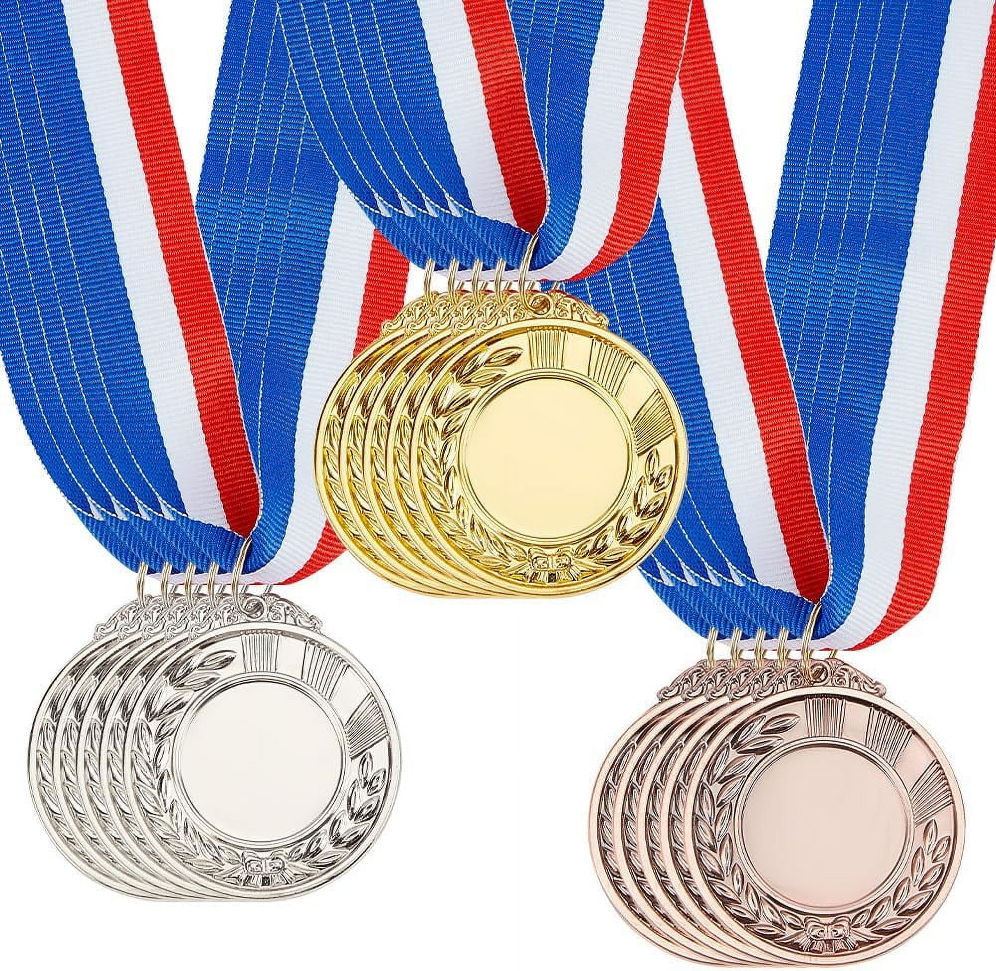 1Box 15Pcs Award Medals with Neck Ribbons Gold Silver Bronze Award ...