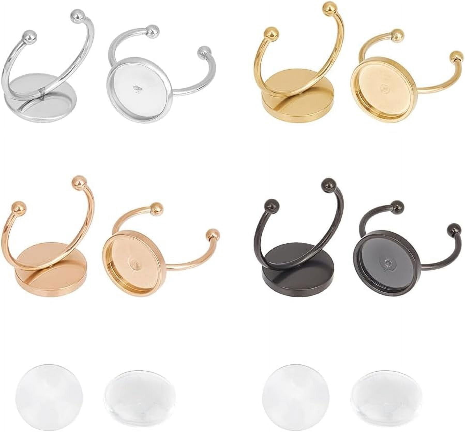 1Box 16 Pcs 4 Colors Blank Cabochon Rings and 16 Pcs Glass Cabochons ...