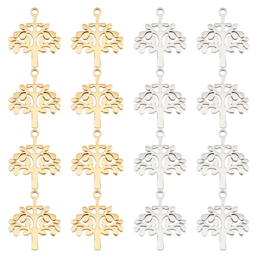 1Box 16Pcs 2 Colors Ion Plating(IP) 304 Stainless Steel Pendants Tree ...