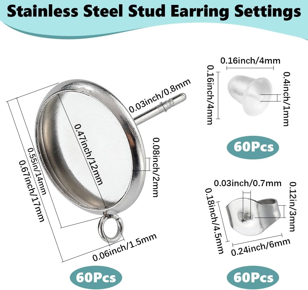 1Box 180Pcs 12mm Cabochon Earring Blanks Earrings Tray Findings ...