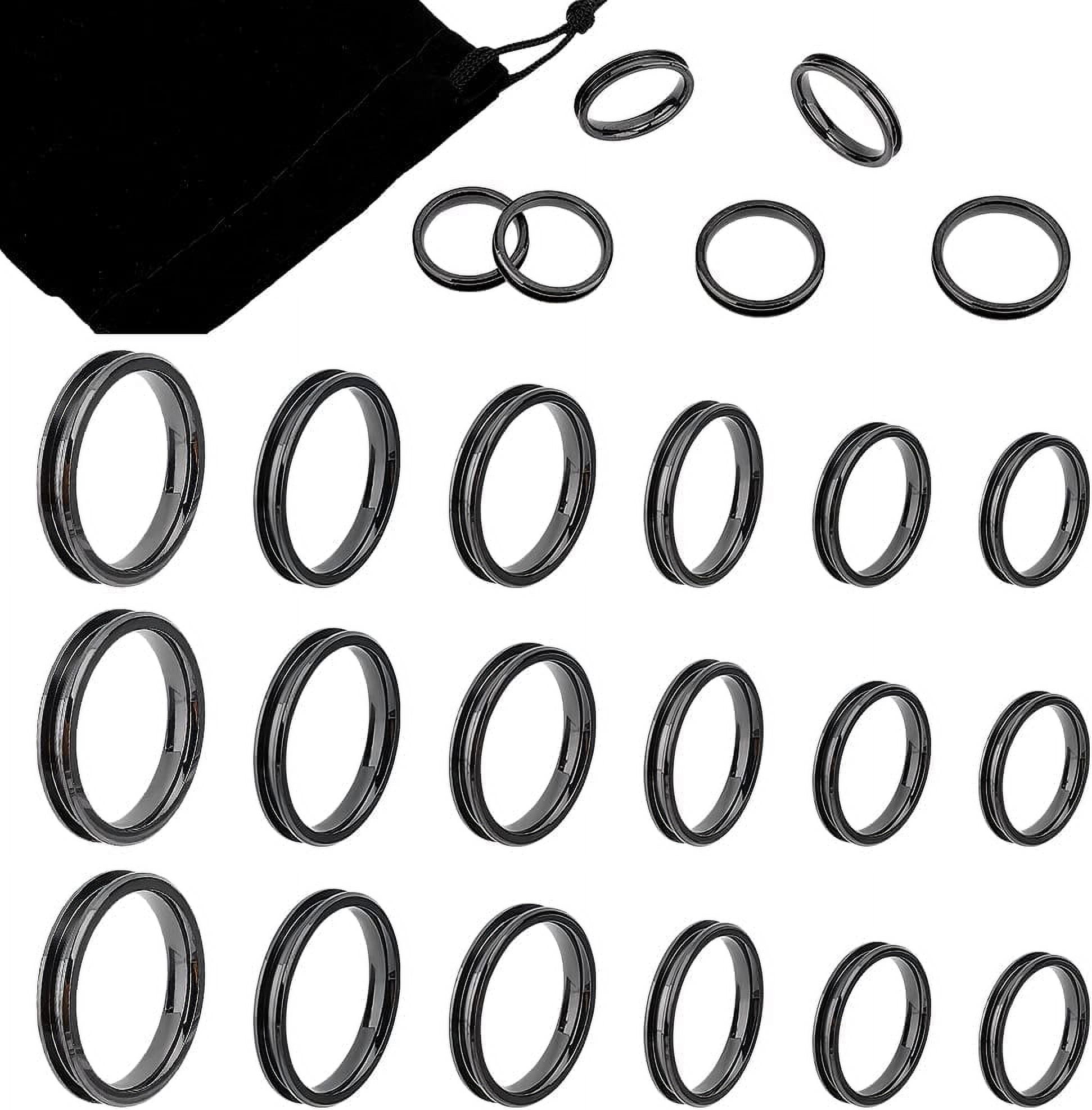 1Box 18pcs 6 Sizes Blank Core Ring Black Stainless Steel Blank Finger ...