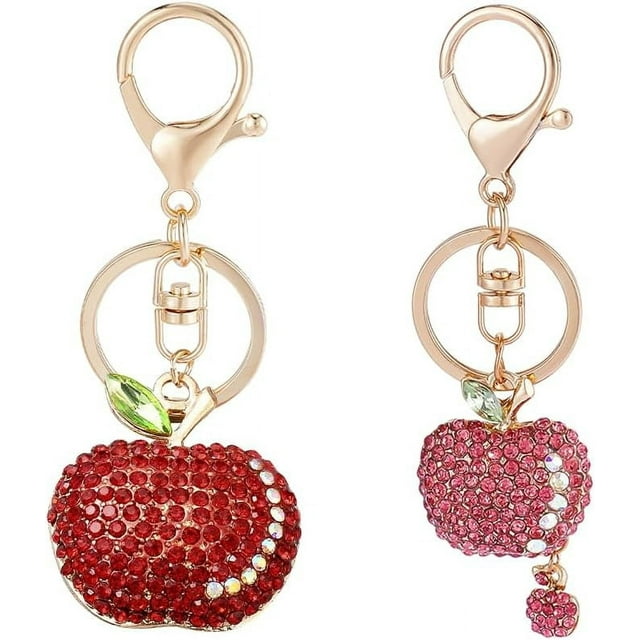 1Box 2 Colors Red Keychains Fruit Crystal Rhinestone Key Chain 3D ...