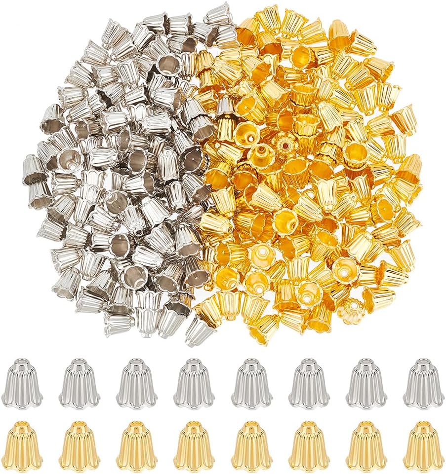 1Box 200Pcs 2 Colors Alloy Bead Caps Multi-Petal Flower Antique Silver ...