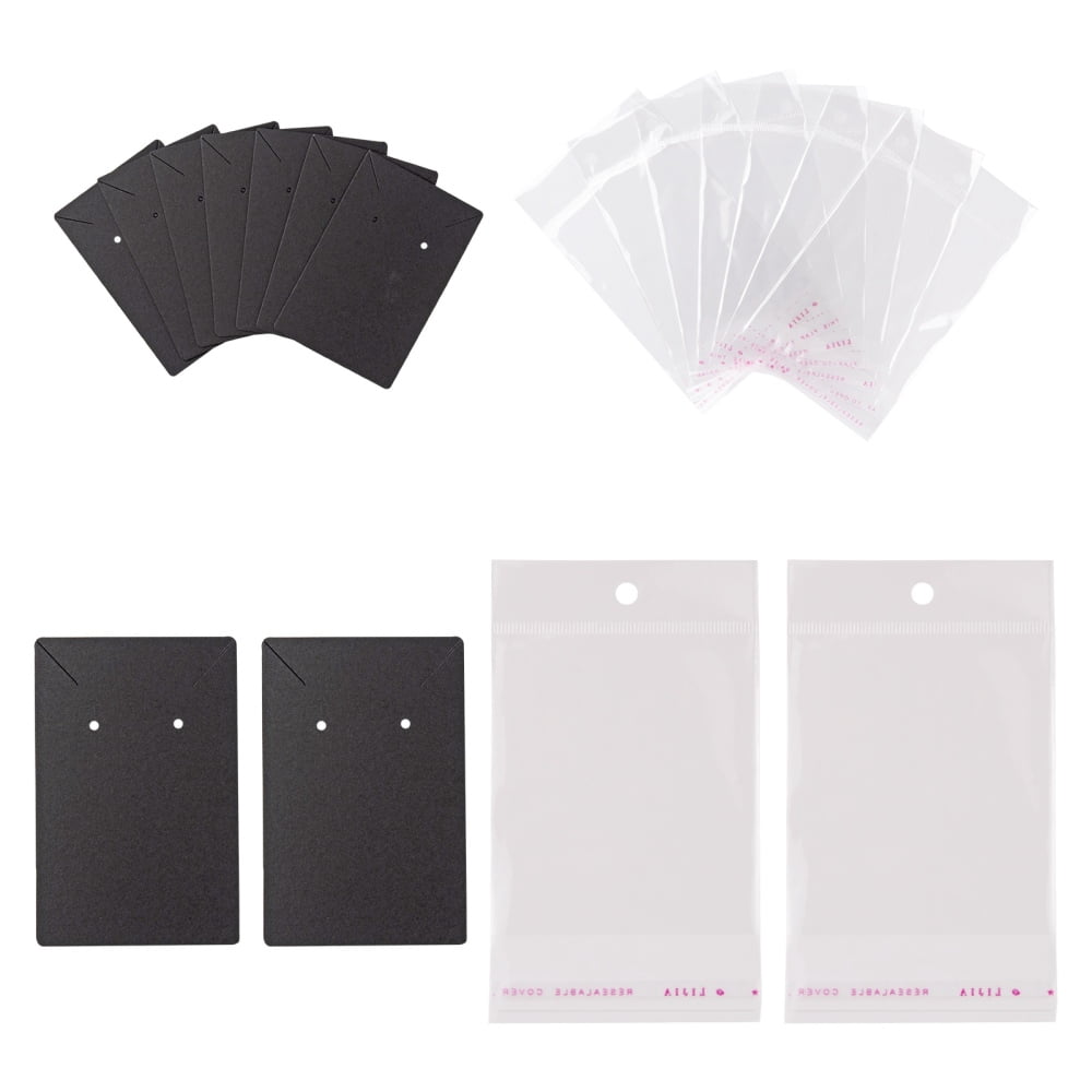 1Box 200Pcs 2 Style Cardboard Display Cards and OPP Cellophane Bags for Necklace and Earring ...