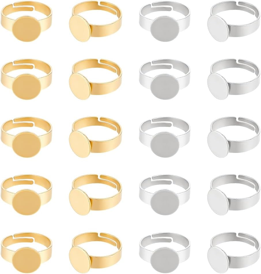 1Box 20Pcs 2 Styles Adjustable 304 Stainless Steel Finger Rings ...