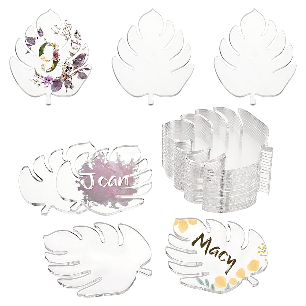 1Box 20Pcs Acrylic Place Name Cards for Wedding Clear Leaf 82 ...