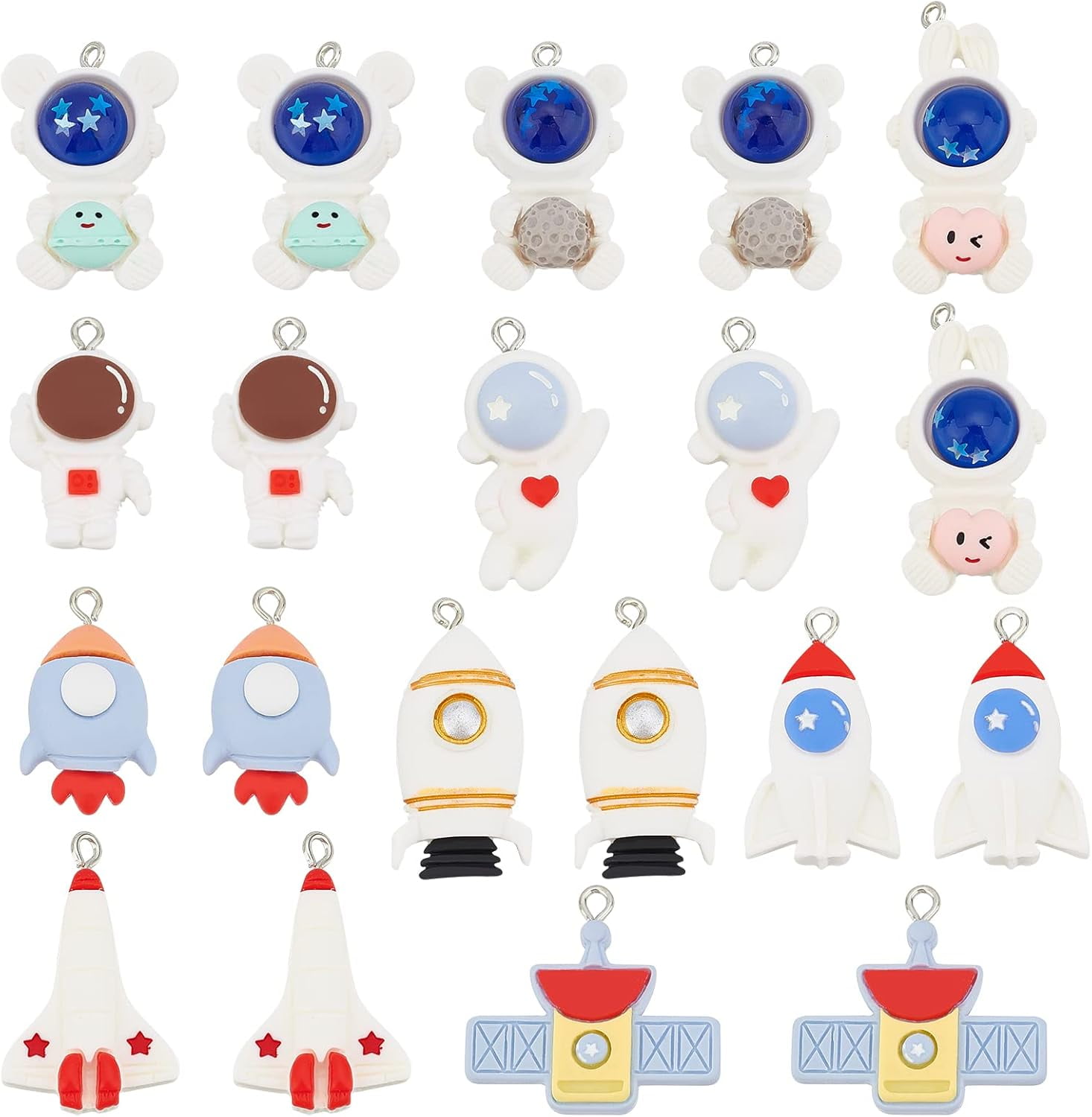 1Box 20pcs Spacemen Charms 10 Styles Rocket Resin Pendants Astronaut ...