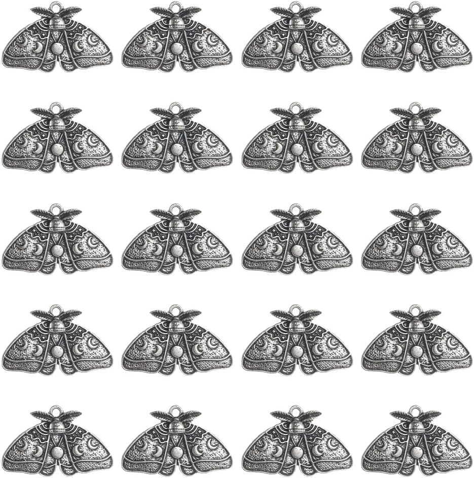 1Box 24Pcs Silver Moth Charms Bulk Gothic Halloween Charm Antique ...