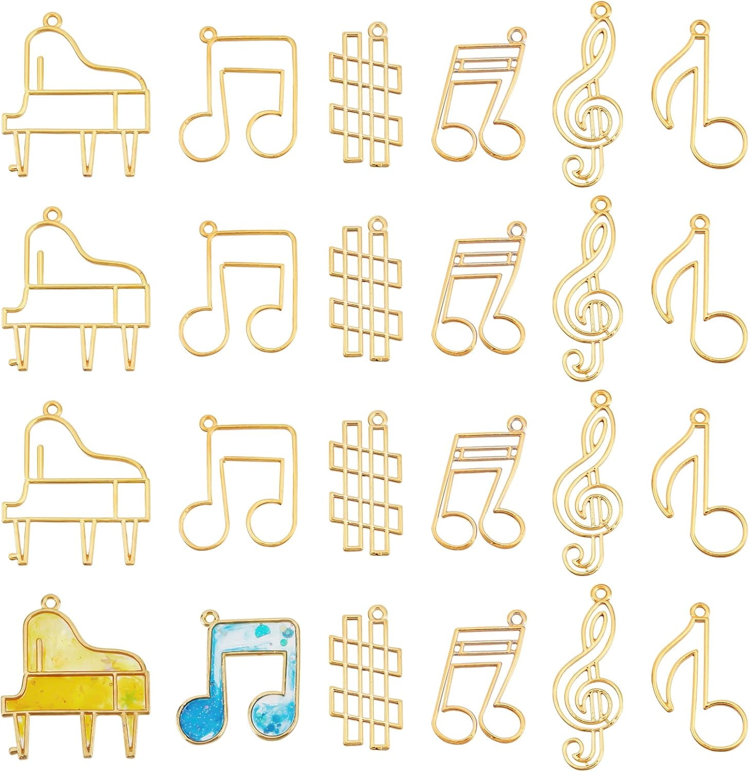 1Box 24pcs Music Theme Open Bezel Charms Music Note Piano Pendants ...