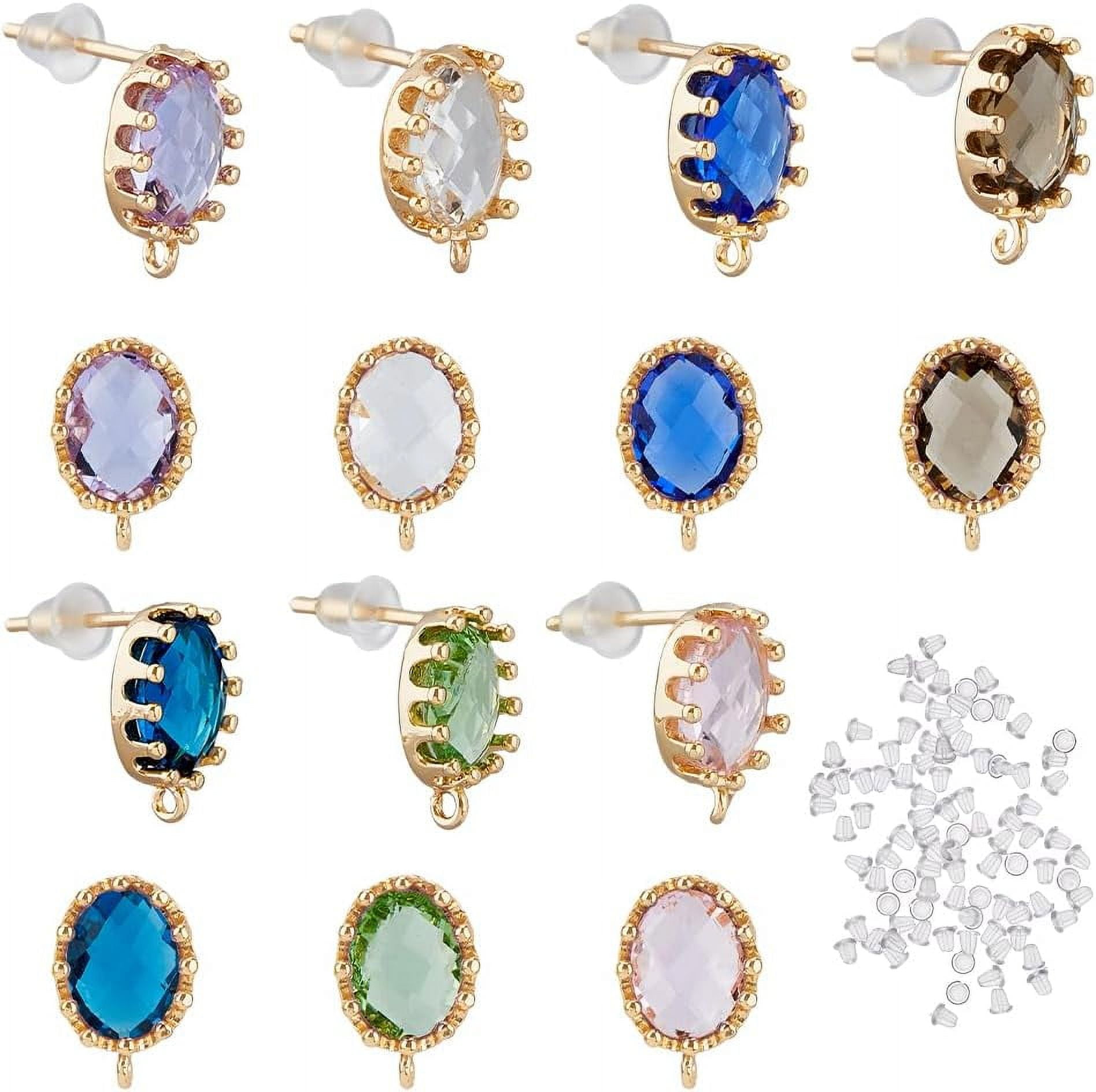 1Box 28Pcs 7 Color Brass Stud Earring Findings Oval Earring Studs with ...